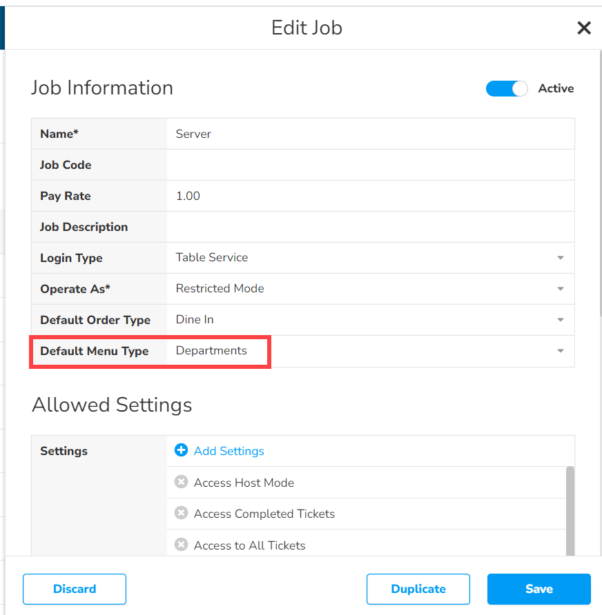 Set a Default Menu Type By Job Type in Lighthouse for SkyTab POS ...
