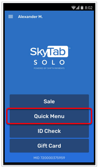 SkyTab Solo Quick Menu Overview – Shift4 Knowledge