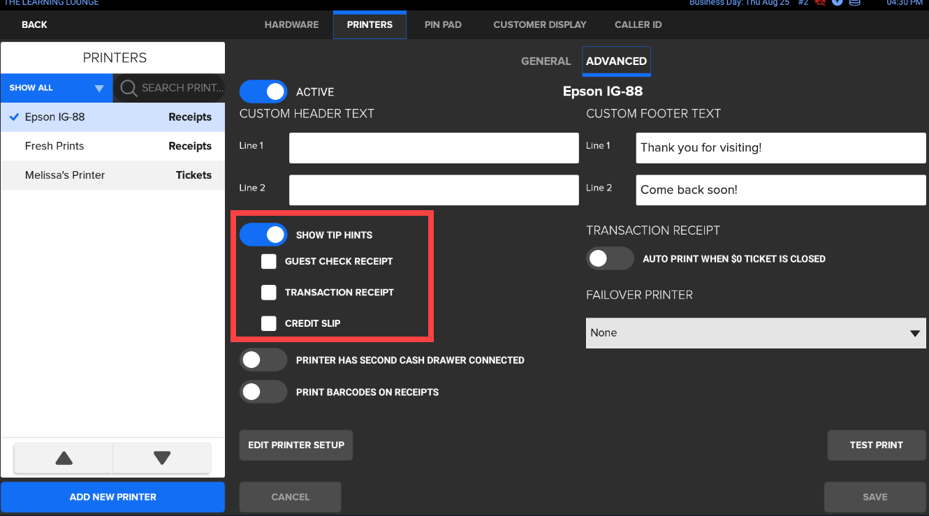 Add Tip Hints To Receipts on SkyTab POS – Shift4 Knowledge